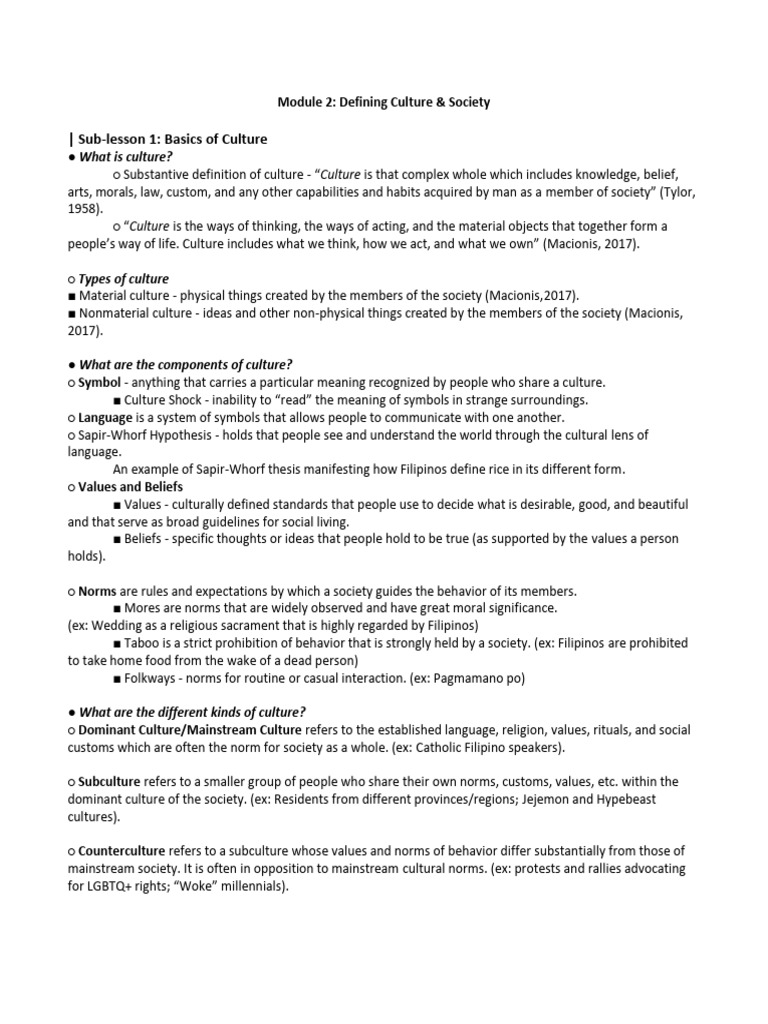 UCSP Module 2 Defining Culture Society | PDF