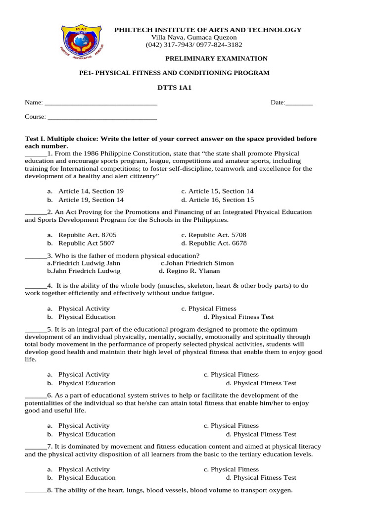 PE 1 dtts 1A1 physical activities | PDF