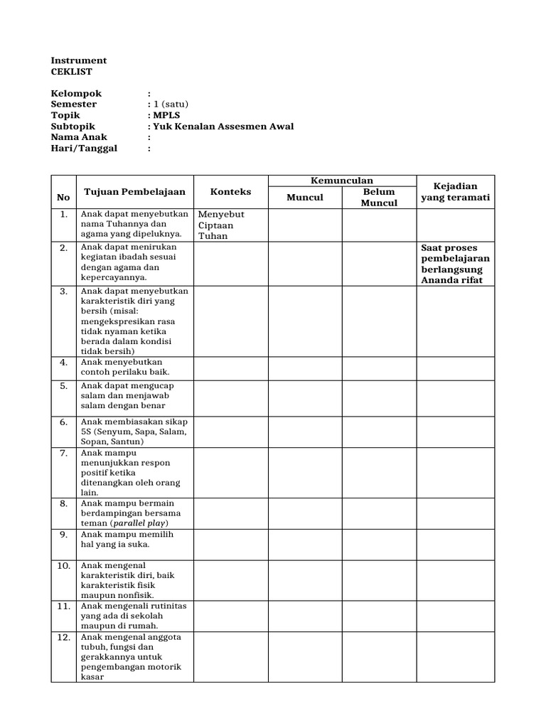 TP ASSESMEN Sub Topik Yuk Kenalan Assesmen Awal | PDF