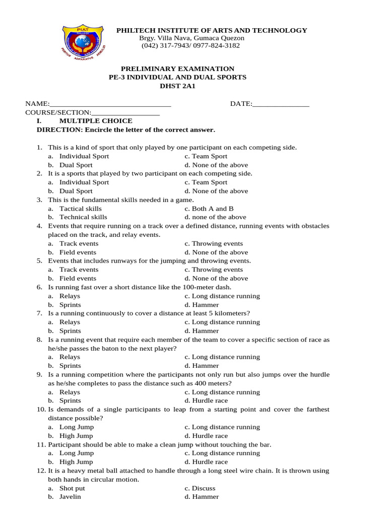 DHST Tracking: Sports Examination Guide | PDF | Track And Field ...