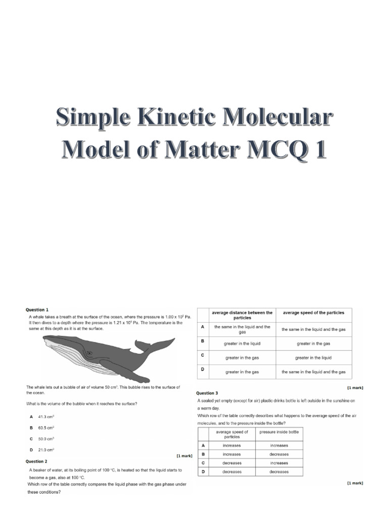 Simple Kinetic Molecular Model of Matter MCQ 1 | PDF