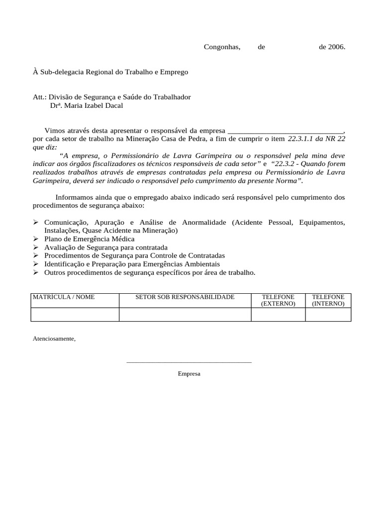 Modelo Carta Comunicado DRT | PDF