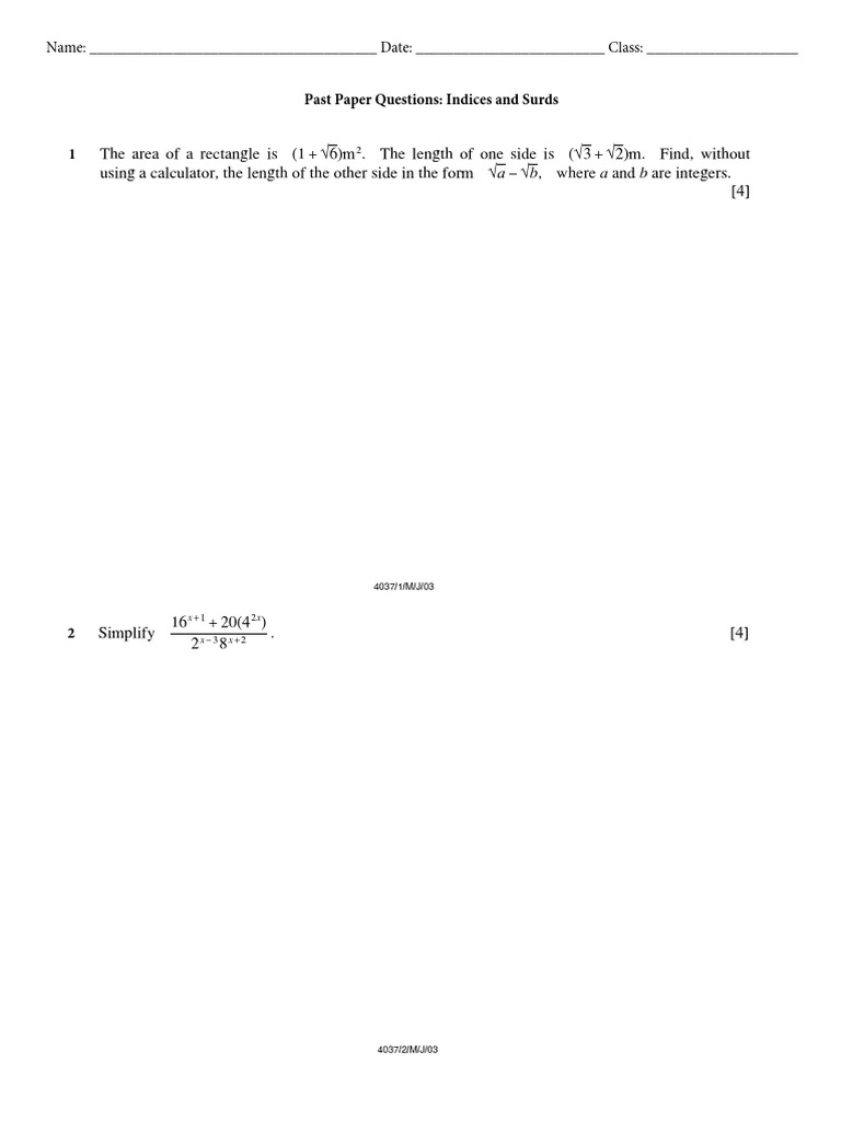 Indices And Surds Past Paper Questions Pdf