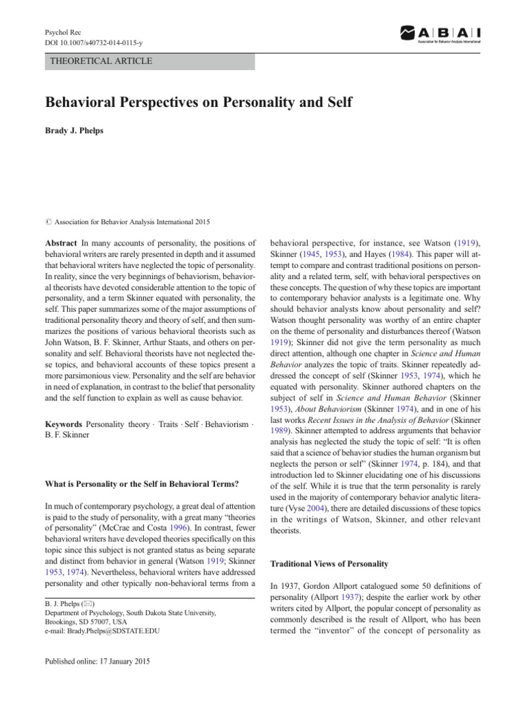 Behavioral Perspectives On Personality and Self | PDF