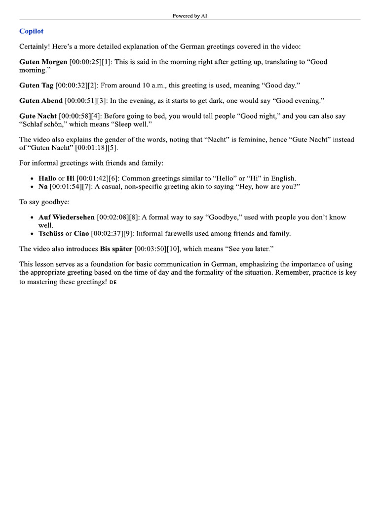 German Lesson 1 Notes | PDF