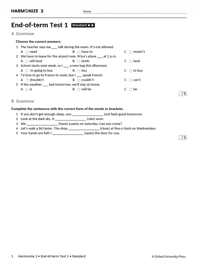 Harmonize - 3 - End-Of-Term Test 1 - Standard | PDF
