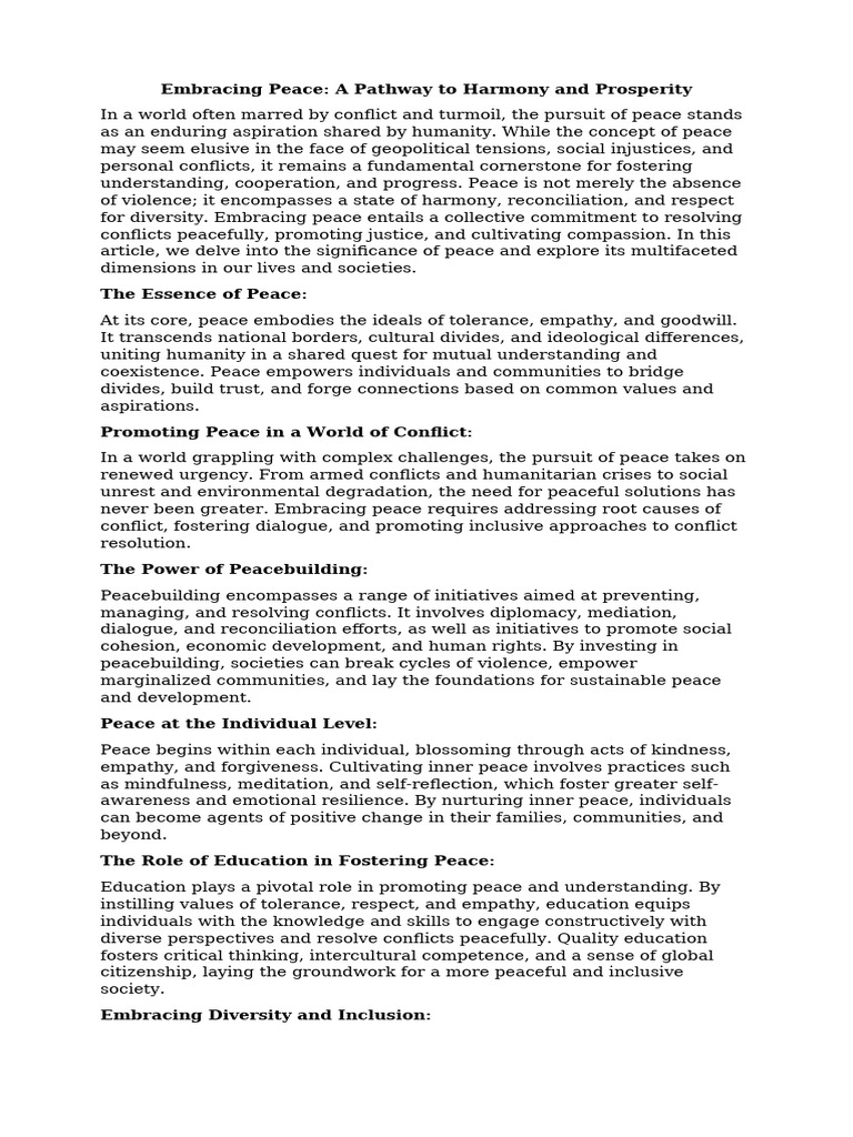 Embracing Peace | PDF | Peace | Politics