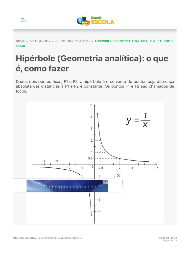 Hipérbole (Geometria Analítica) - o Que É, Como Fazer - Brasil Escola ...