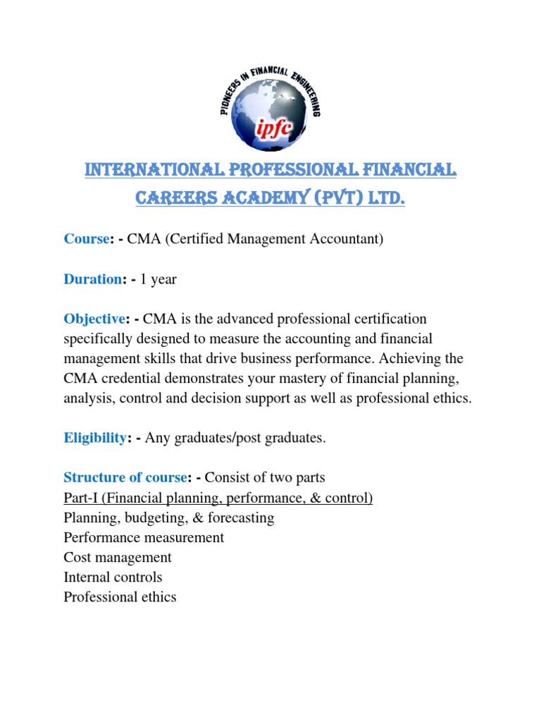 CMA Course Overview and Fees | PDF | Management Accounting | Test ...