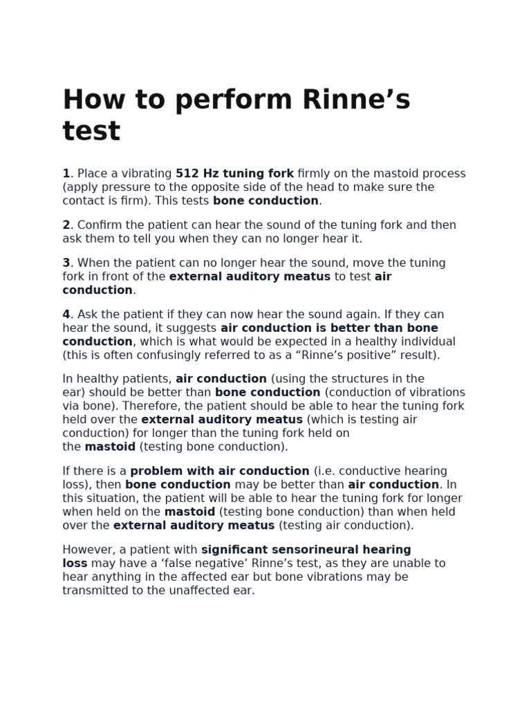 How To Perform Rinne and Weber Test | PDF