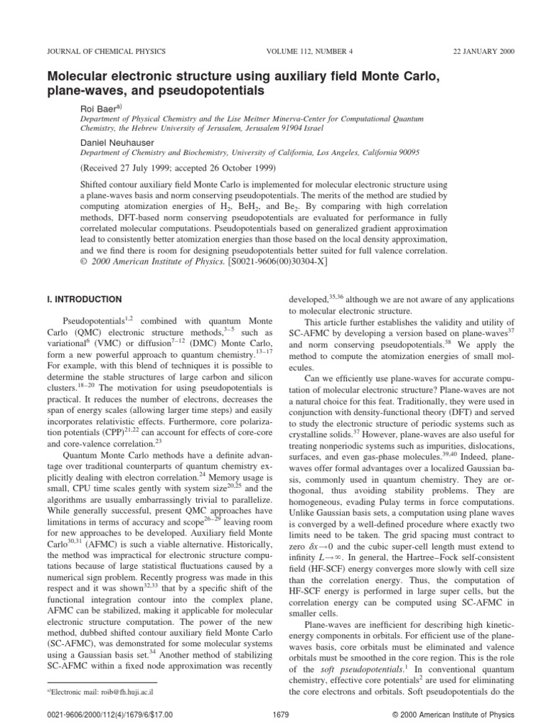 Roi Baer and Daniel Neuhauser - Molecular Electronic Structure Using Auxiliary Field Monte Carlo ...