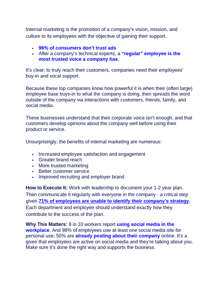 Internal Marketing Is The Promotion of A Company | PDF