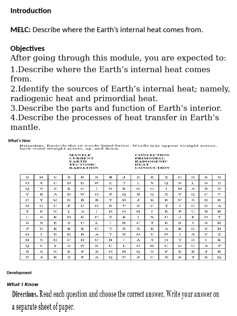 Describe Where The Earth's Internal Heat Comes From.: Melc: Objectives ...