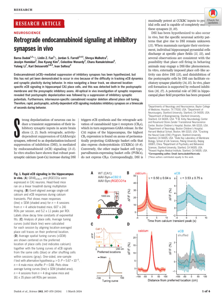 Retrograde Endocannabinoid Signaling at Inhibitory Synapses in Vivo | PDF