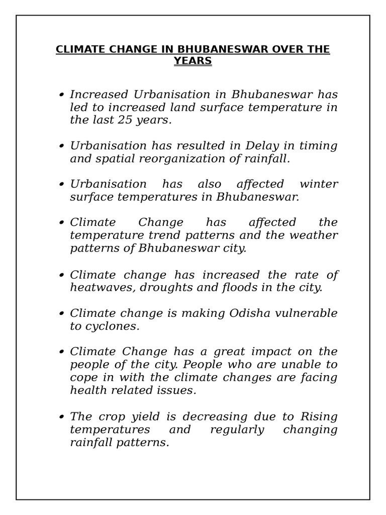Climate Change in Bhubaneswar Over The Years | PDF