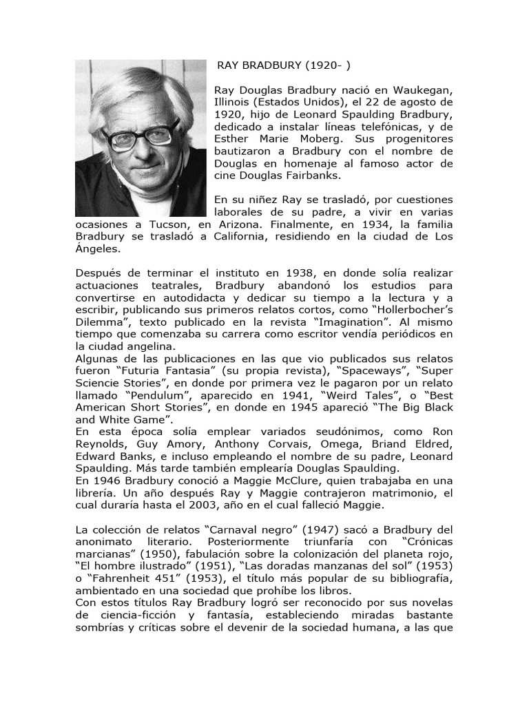 Bradbury, Ray - Biografia | PDF