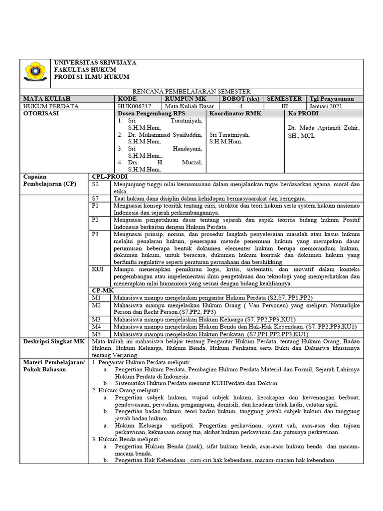 RPS Hukum Perdata | PDF