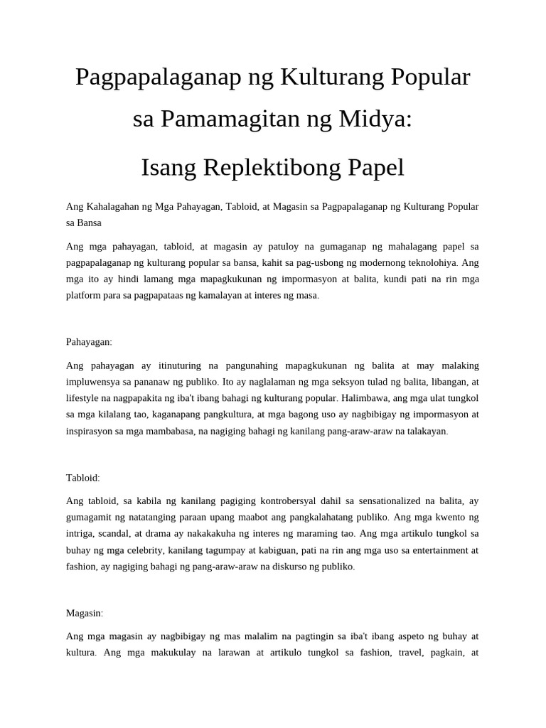 Pagpapalaganap NG Kulturang Popular Sa Pamamagitan NG Midya | PDF