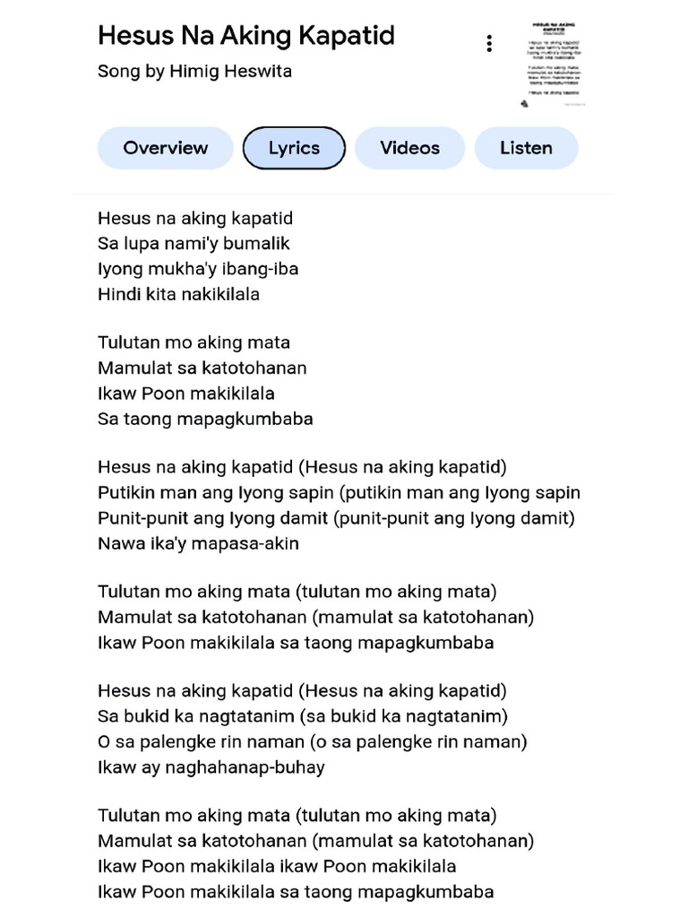 Hesus Na Aking Kapatid | PDF