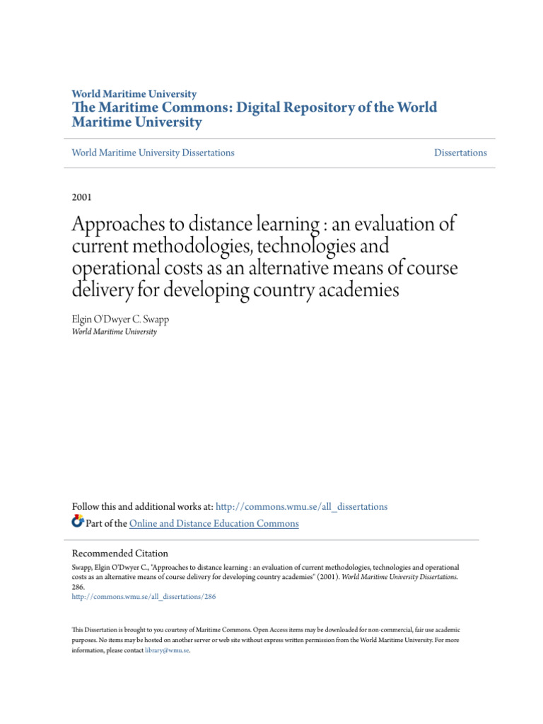 Approaches To Distance Learning - An Evaluation of Current Method | PDF