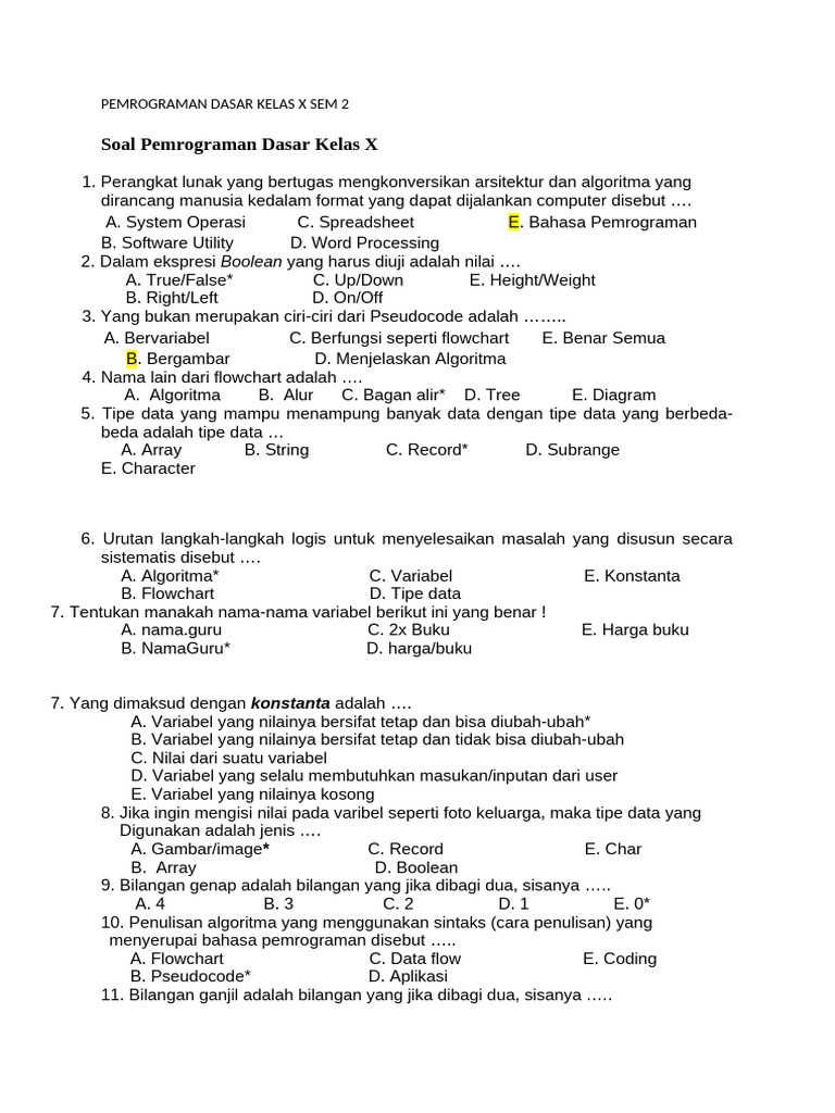 Pemrograman Dasar Kelas X Sem 2 | PDF | Computing | Software Engineering