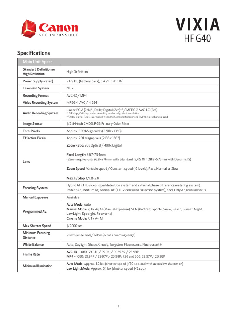 canon_HF_G40_specification_chart | PDF