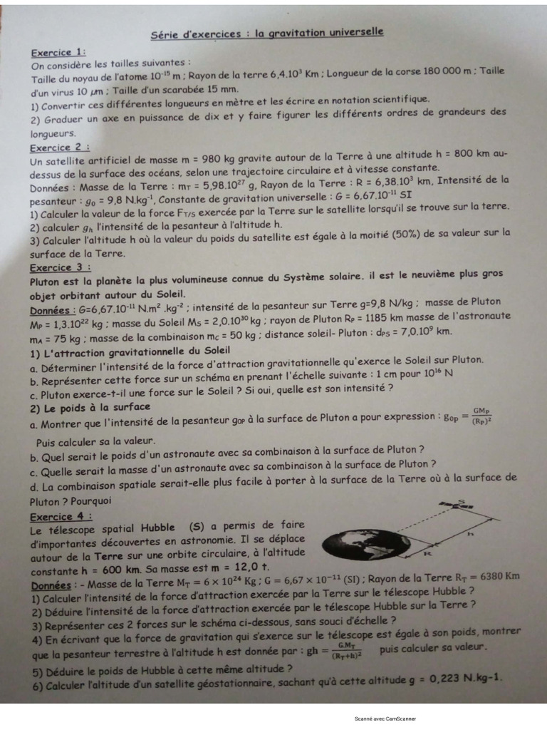 Copie de La Gravitation Universelle - Série D'exercices Tronc Commun | PDF