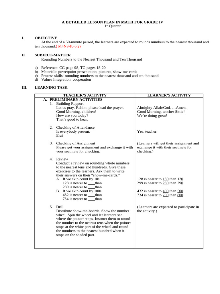 A Detailed Lesson Plan in Math | PDF