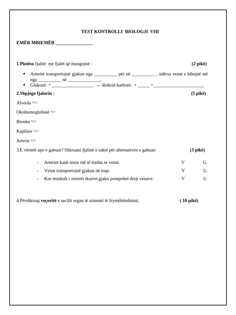 Biologjia Klasa e 8 Grupi A Dhe B | PDF