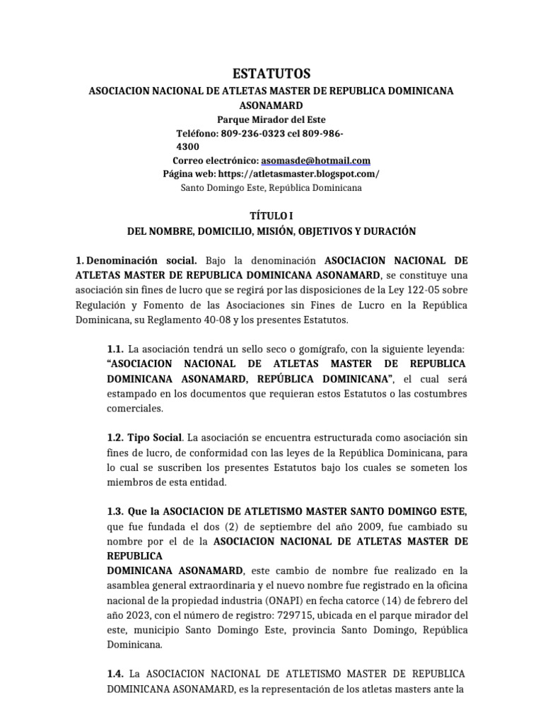 Modelo Estatutos ASFL | PDF