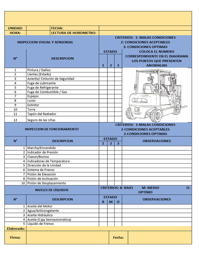 Formato de Inspeccion para Montacarga | PDF