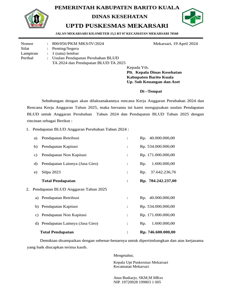 Kop Surat Usulan Pendapatan Blud | PDF