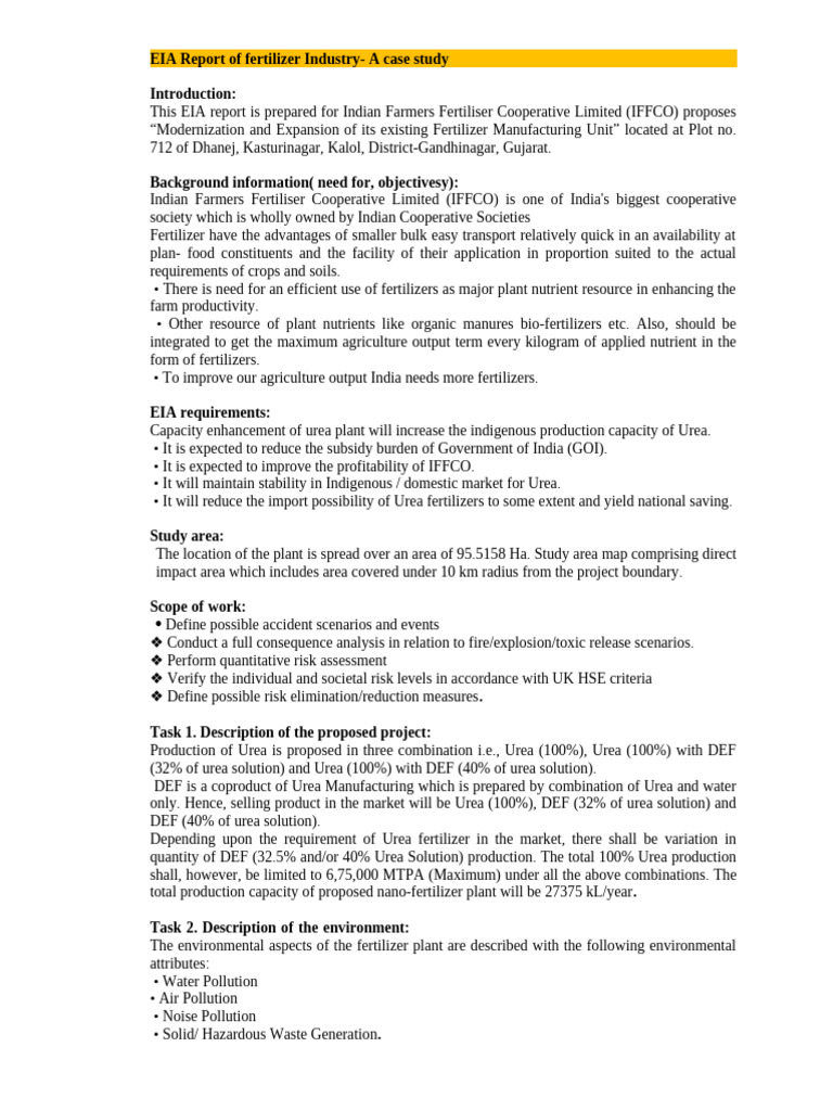 EIA Report of food Industry case study | PDF