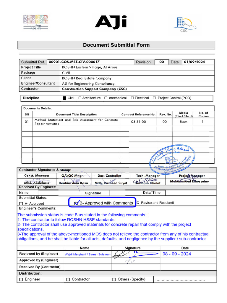 00901-COS-MST-CIV-000017_Method Statement and Risk Assessment for ...