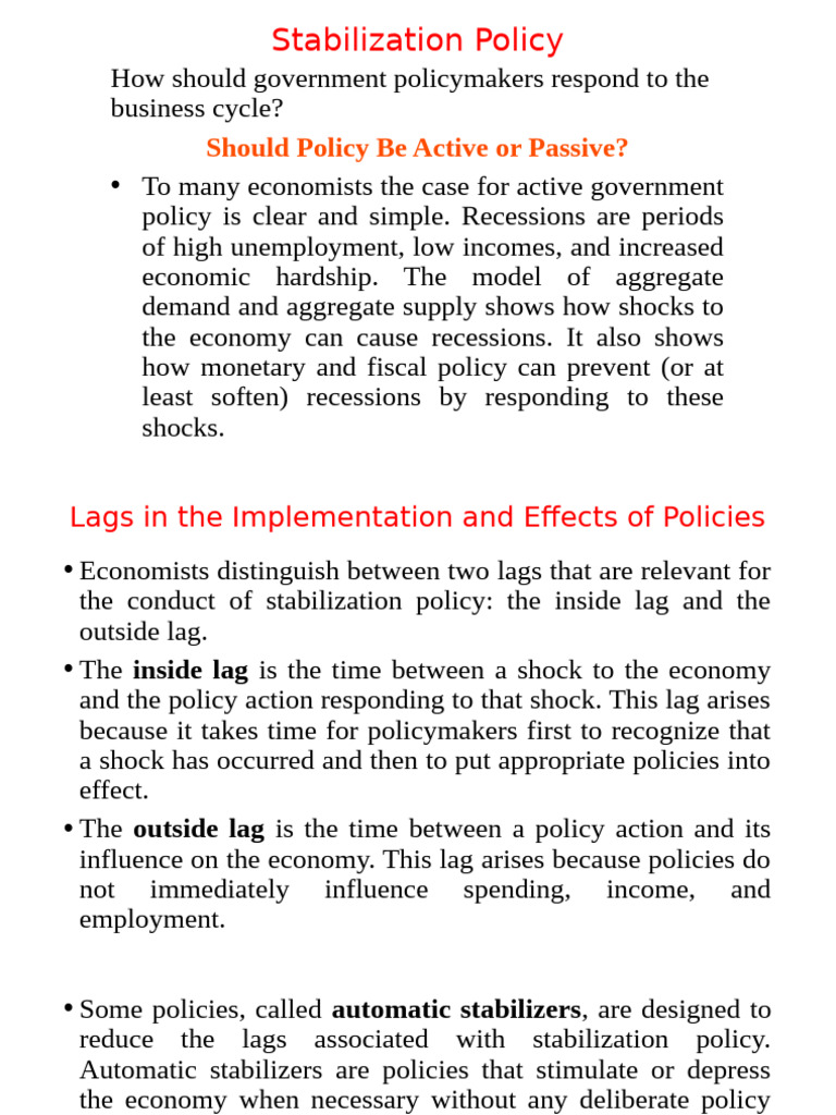 Stabilization Policy | PDF | Recession | Economics