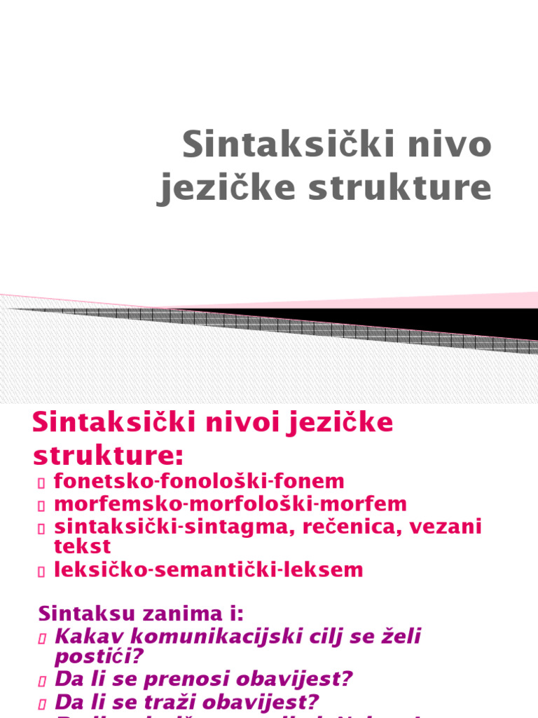 1 Sintaksički Nivo Jezičke Strukture | PDF