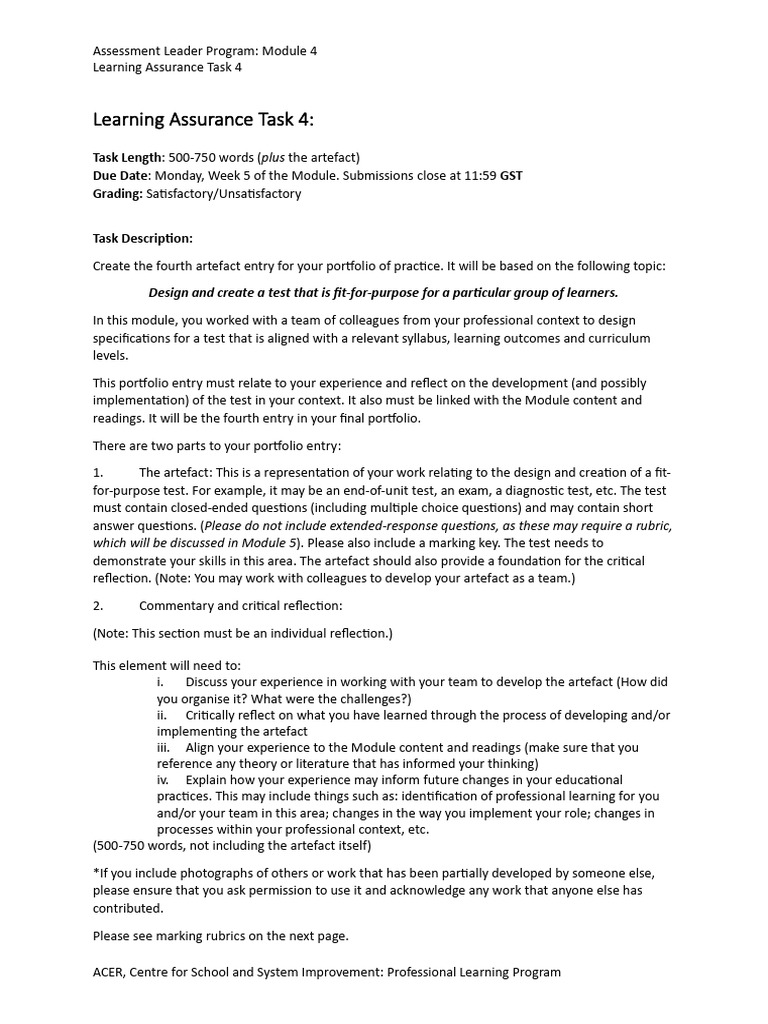 LAT 4 Task Instructions and Rubrics | PDF