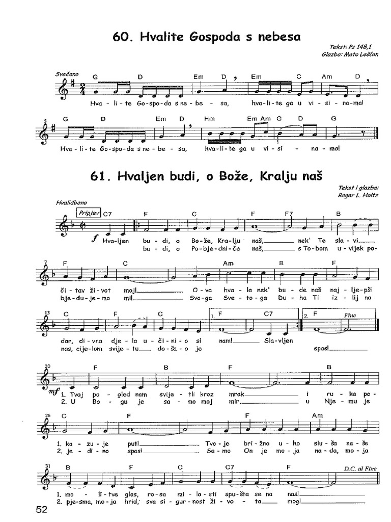 61-Hvaljen Budi, o Bože, Kralju Naš | PDF
