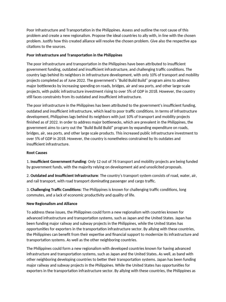 Poor Infrastructure and Transportation in the Philippines | PDF