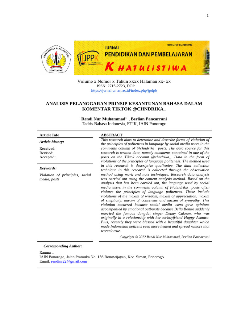 Analisis Pelanggaran Prinsip Kesantunan Bahasa Dalam Komentar Tiktok ... Analisis Pelanggaran Prinsip Kesantunan Bahasa Dalam Komentar Tiktok ...