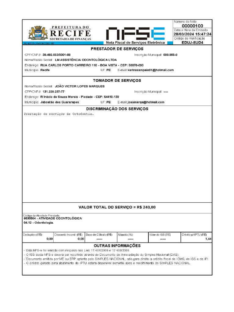 NFSe 00000100 06888658 | PDF