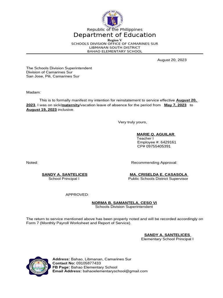 (SAMPLE) Letter of Intent for Reinstatement | PDF