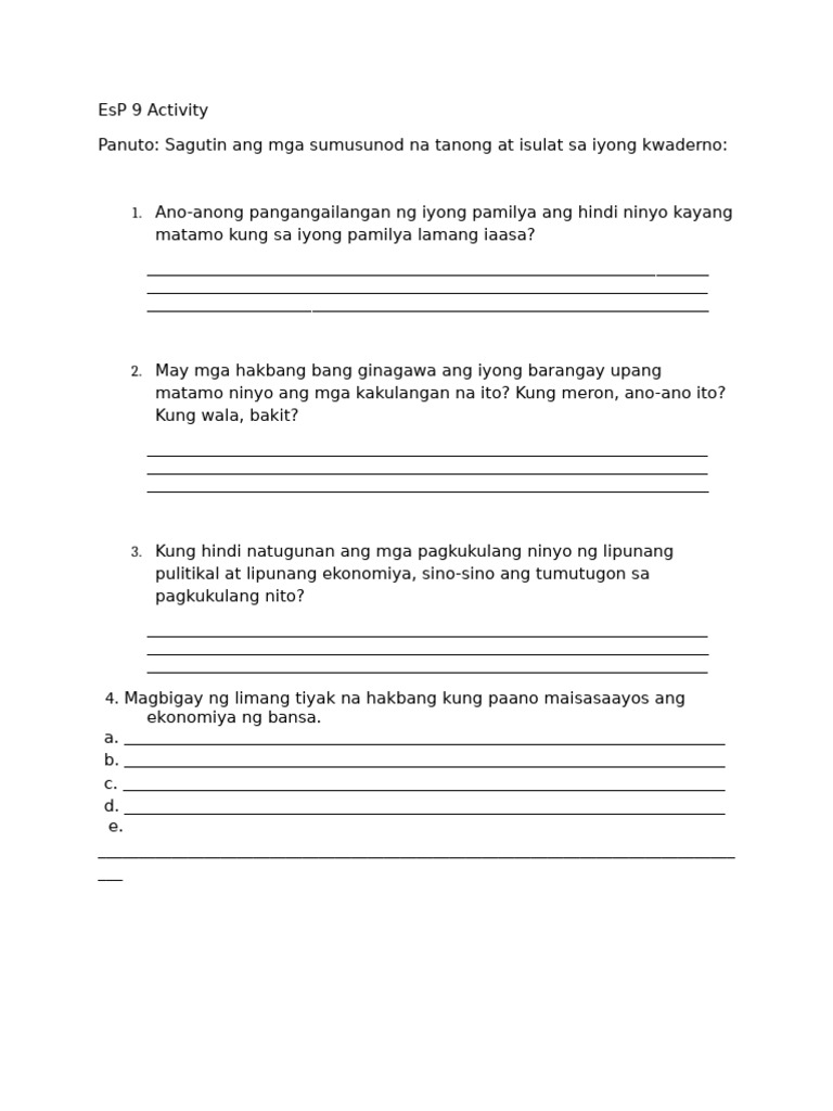EsP 9 Activity | PDF