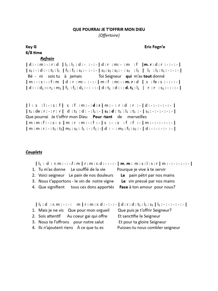Que Pourrai-Je T'offrir Mon Dieu | PDF
