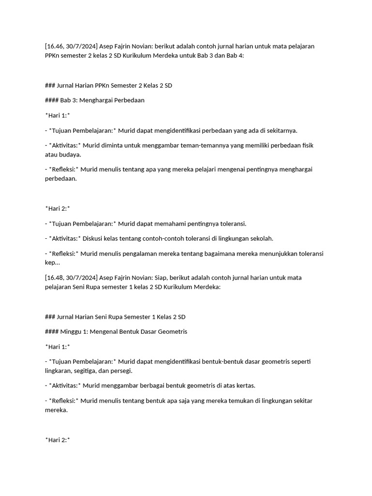 Jurnal Harian PPKN Kls 2 Semester 2 | PDF