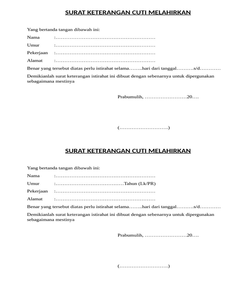Surat Keterangan Cuti Melahirkan | PDF