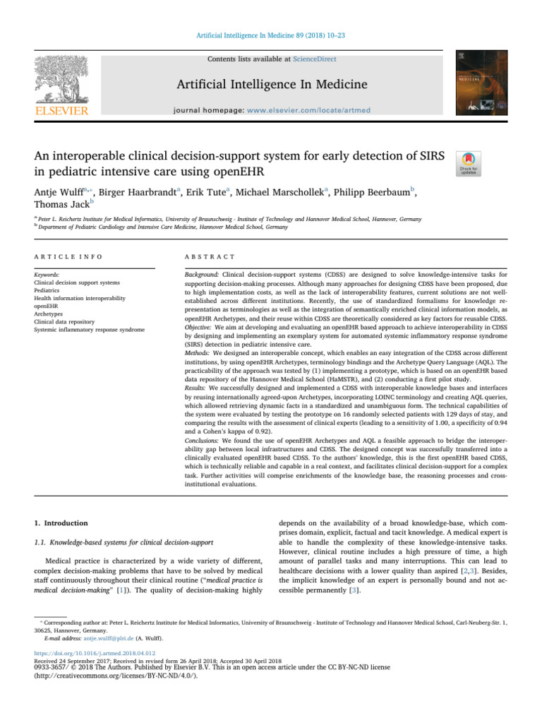 An Interoperable Clinical Decision-Support System For Early Detection ...
