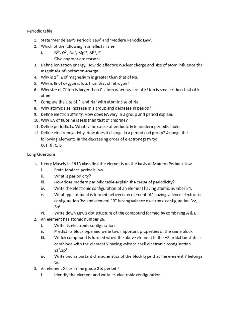 Periodic Table Question | PDF