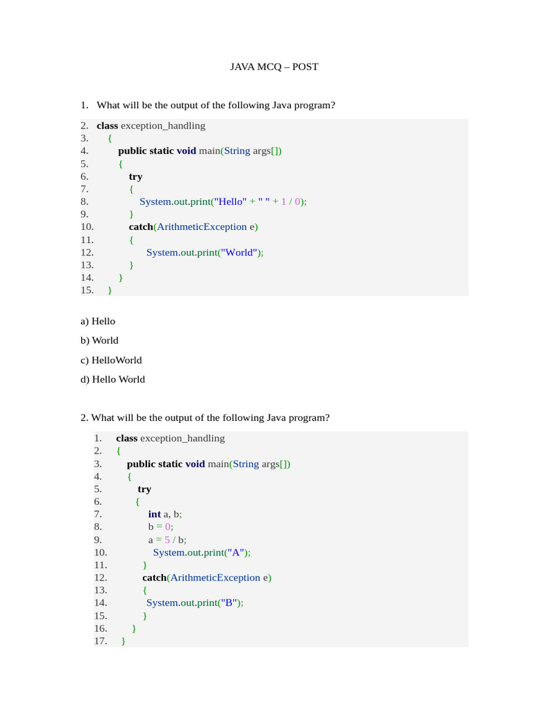 Java MCQ - Post | PDF
