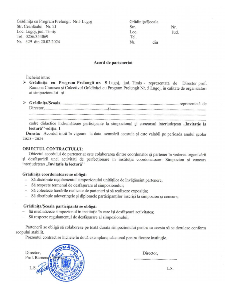 Acord de Parteneriat Simpozion Si Concurs | PDF